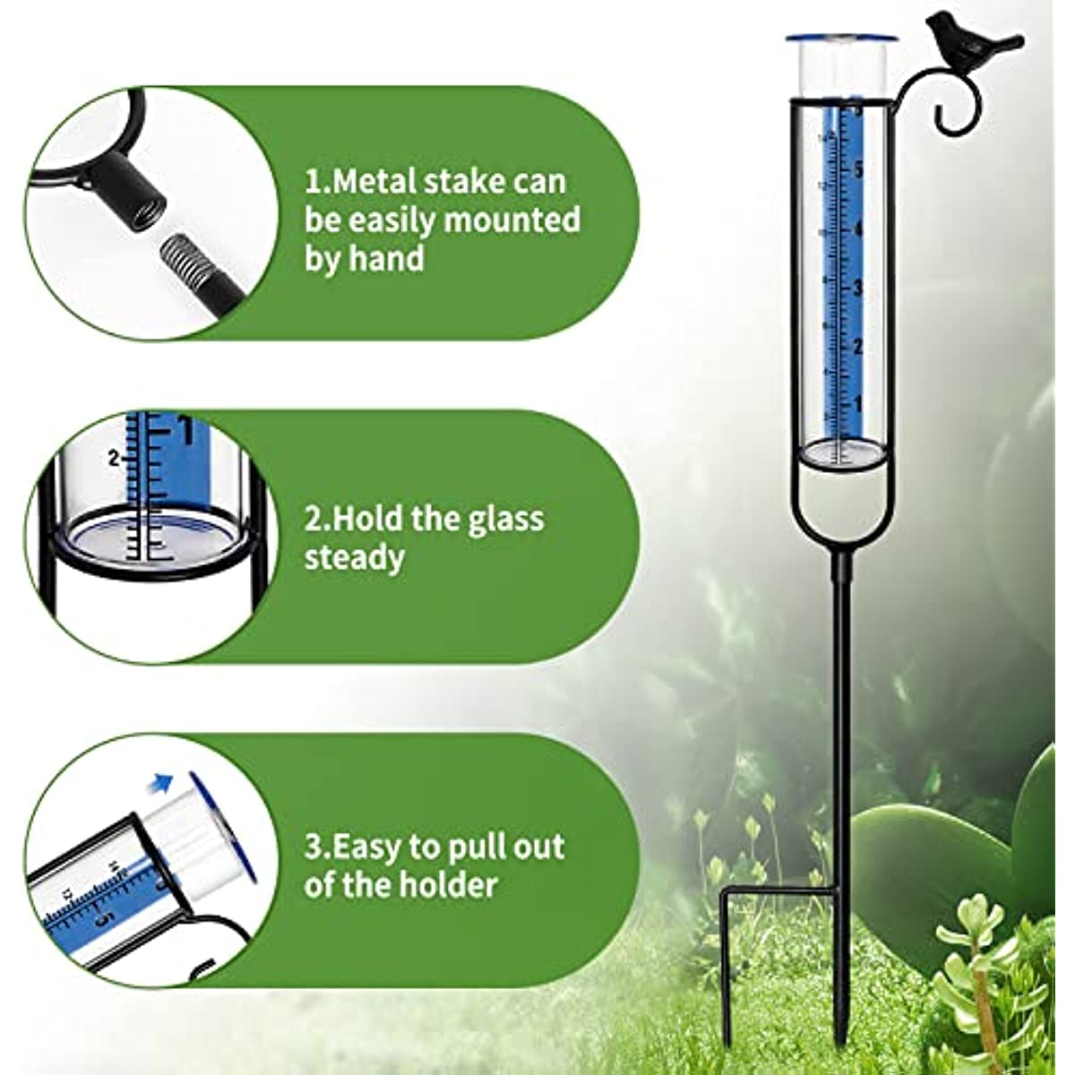 Jowlawn 6" Capacity Rain Gauge Outdoor, Detachable Glass Rain Gauges w